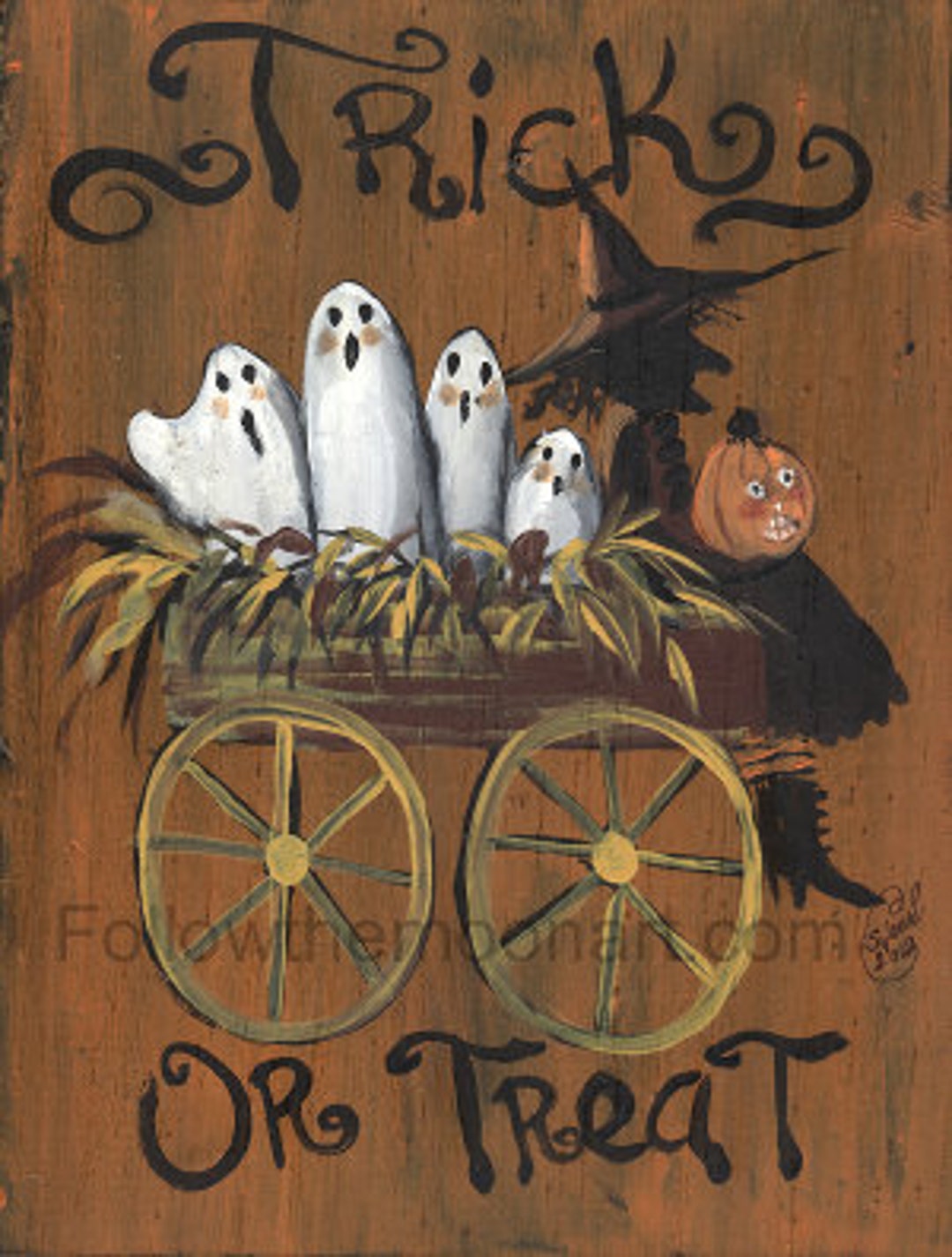 Witch in Wagon With Ghosts Jack O Lantern Halloween Trick or - Etsy