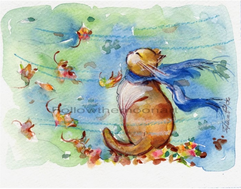 Blowing in the Wind Gold Tabby Kitty Cat in the Leaves - Etsy
