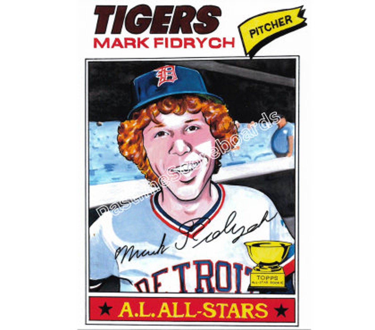 Mark Fidrych 1977 Topps Baseball Card Caricature Limited Edition Print ...
