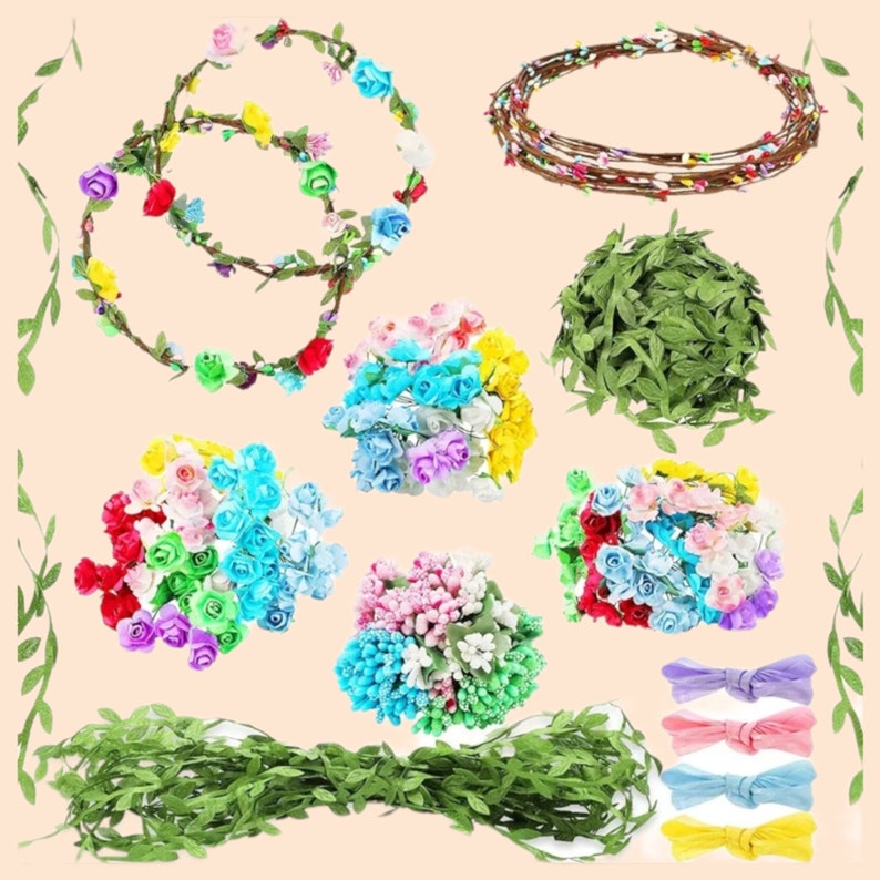 DIY Flower Crown Making Kit 168 Pcs for Crafting Floral Headbands ...
