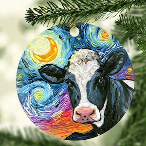 Holstein Cow Starry Night 3x3 Inch Christmas Ornament Printed on Both ...