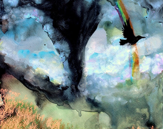 Watercolor - Tornado - Painting - Storm - Crow - Rainbow - Illustration ...