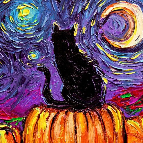 Starry Hallows' Eve Spooky 16x20 Inch Print Starry Night - Etsy
