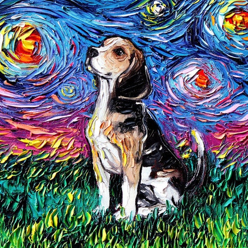 Beagle Art 8x10 Starry Night Print Dog Lover Gift Cute Art by - Etsy