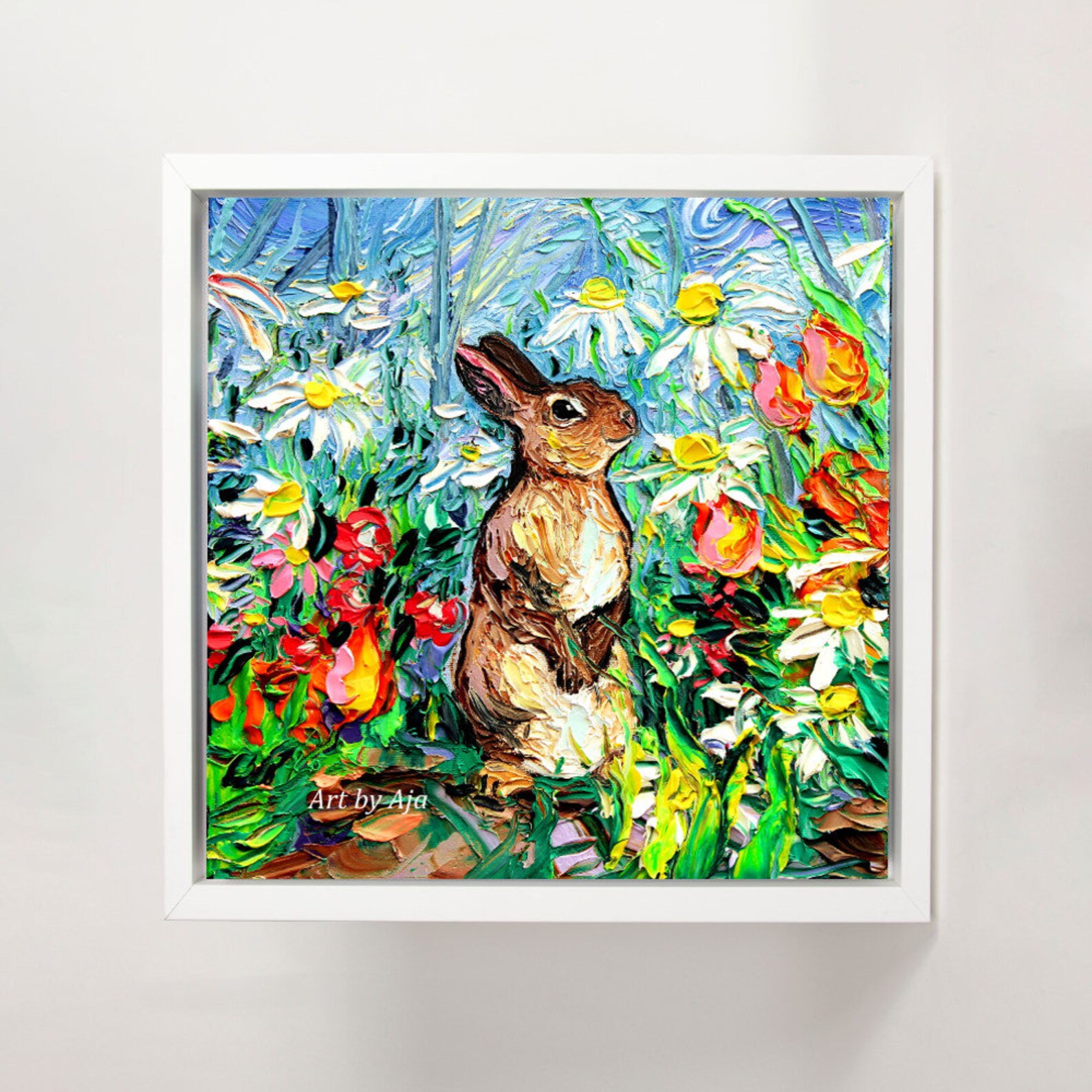 Bunny Rabbit Art FRAMED CANVAS Print Cottontail Aja 8x8 | Etsy