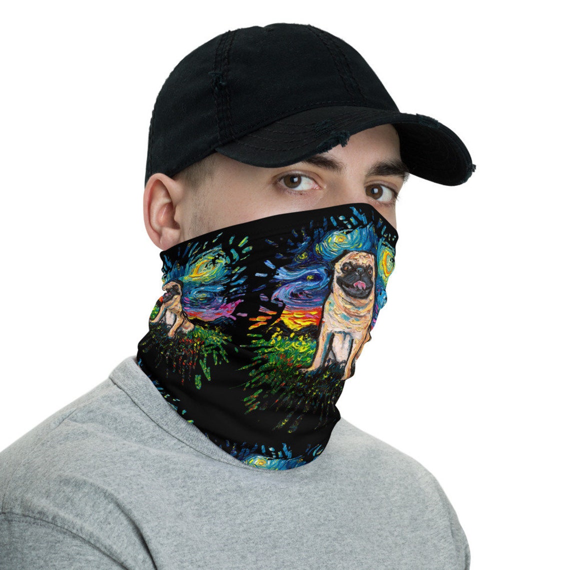 Fawn Happy Pug Dog Starry Night Art Face Mask Face Shield - Etsy