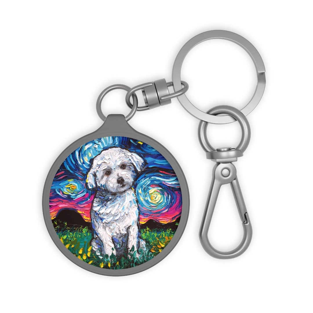Keychain - Maltese Starry Night Dog Key Chain Keyring School Bag Tag ...