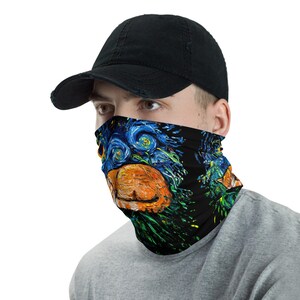 Starry Night Orange Tabby Cat Abstract Face Mask Face Shield Washable ...