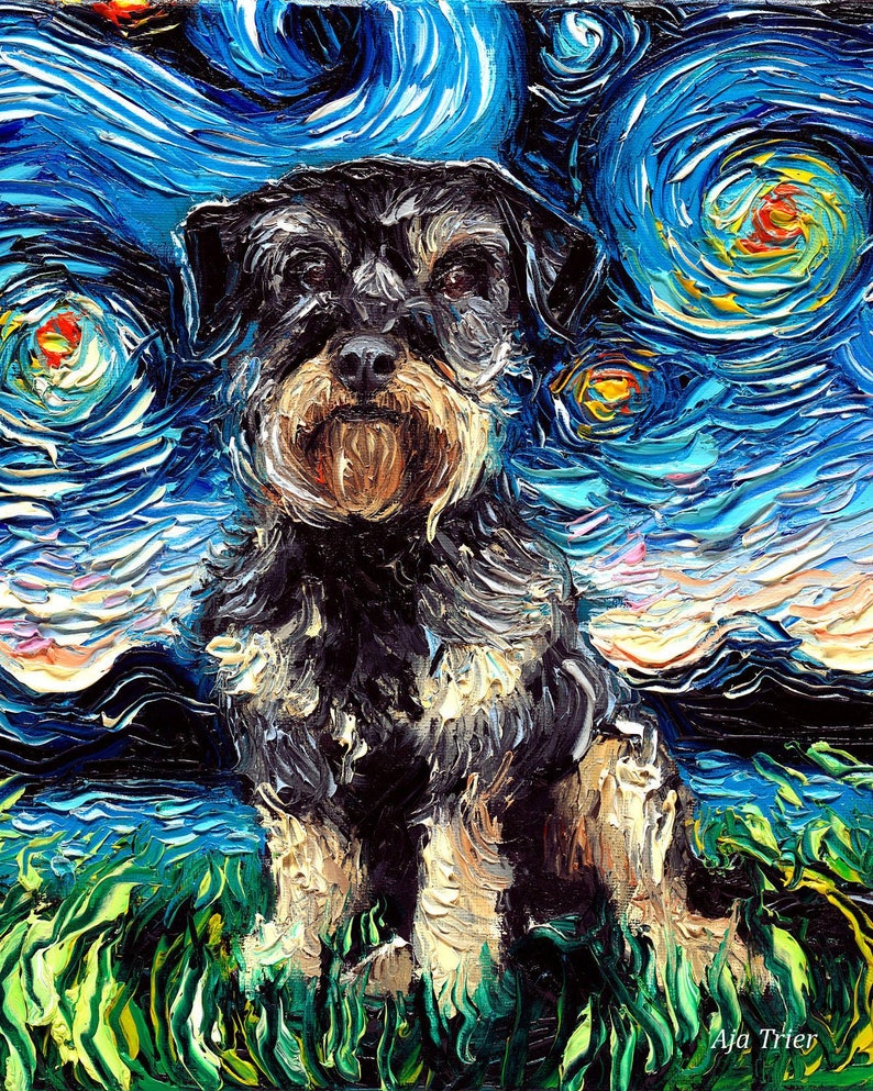 Schnoodle Art 8x10 Starry Night Print Dog Lover Gift Cute Art by Aja ...