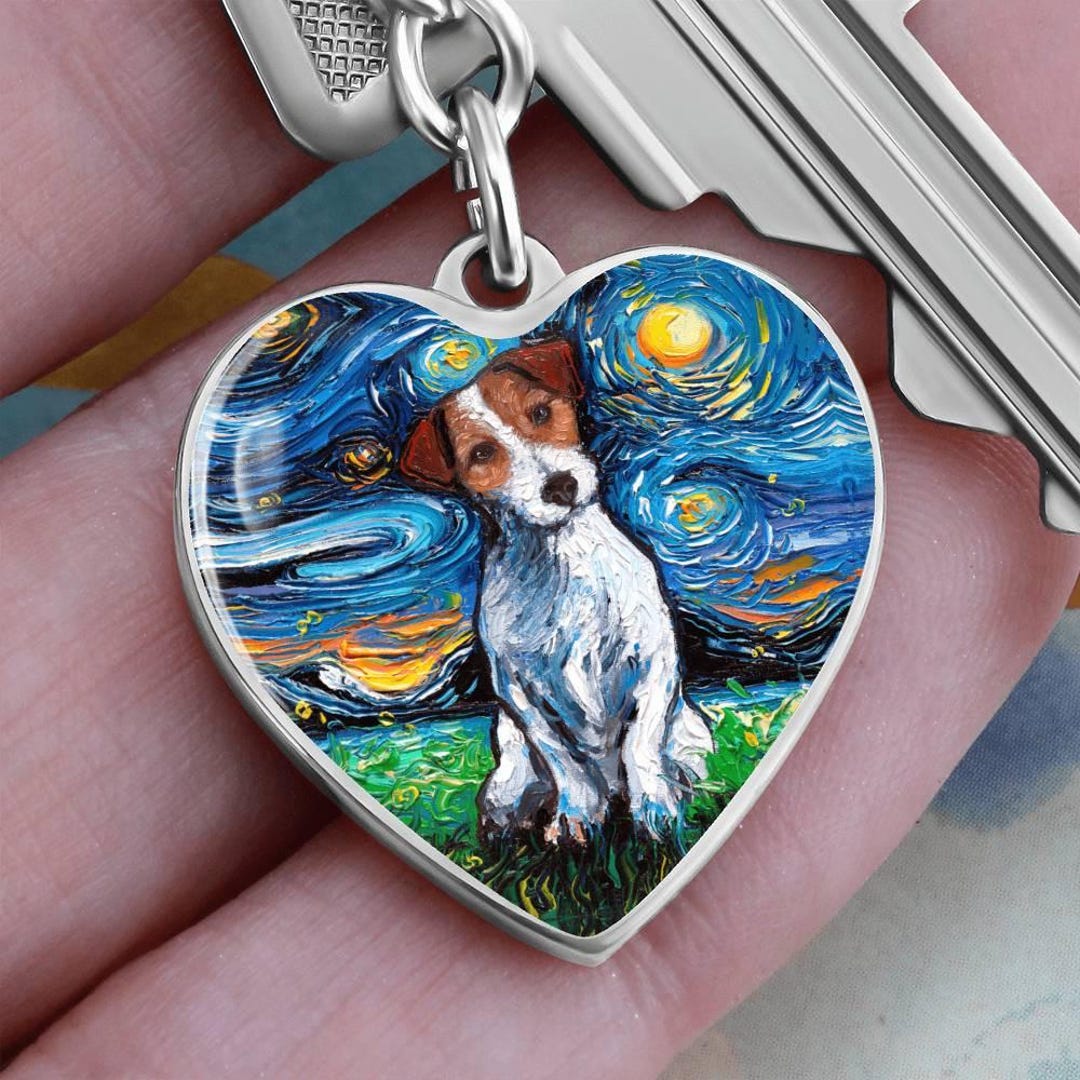 Engraved Jack Russell Keychain – Personalized Starry Night Custom Heart ...