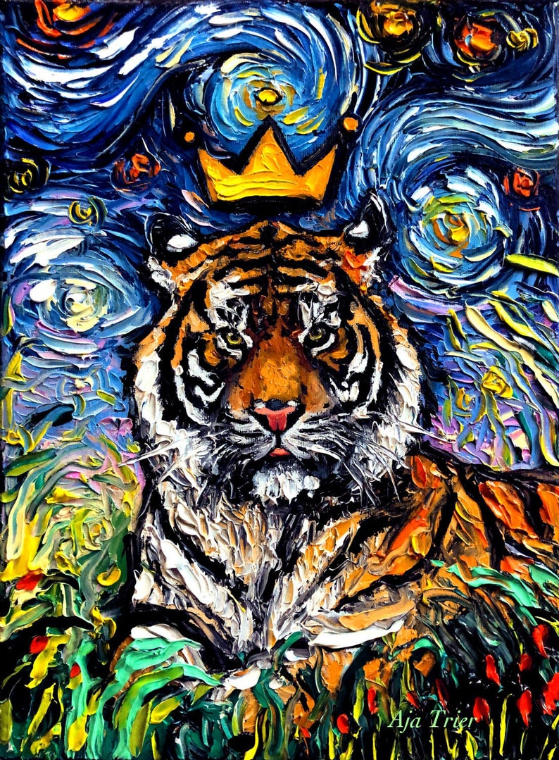 Tiger King Starry Night Animal Print by Aja Choose Size - Etsy