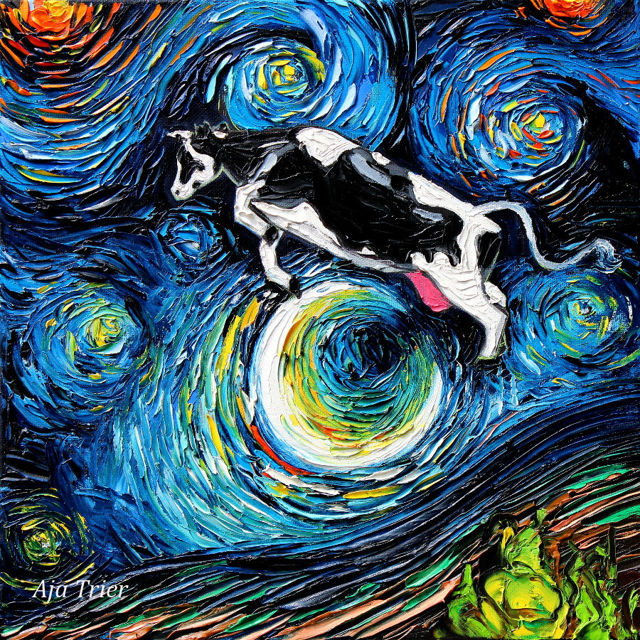 The Cow Jumped Over the Moon Starry Night Art Print by Aja - Etsy