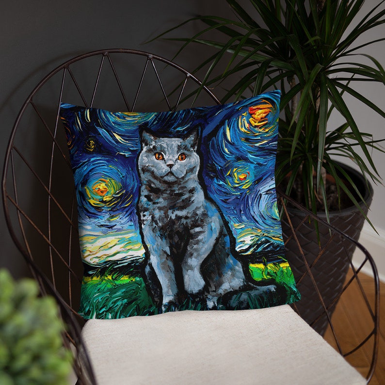 Blue British Shorthair Starry Night Cat Basic Throw Pillow | Etsy
