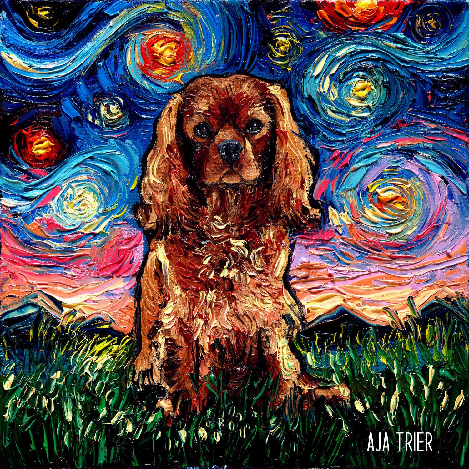 Ruby Cavalier King Charles Spaniel Art Starry Night Art Print - Etsy UK