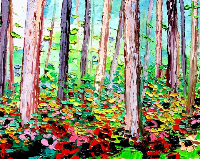 Oil Painting Abstract Landscape Original Spring Flowers Forest by Aja ...