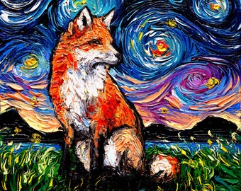 Starry Night Fox Art Print - Etsy