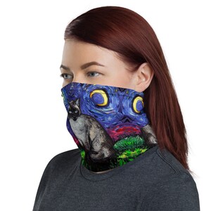 Siamese Cat and Moon Starry Night Art Face Mask Face Shield Washable ...