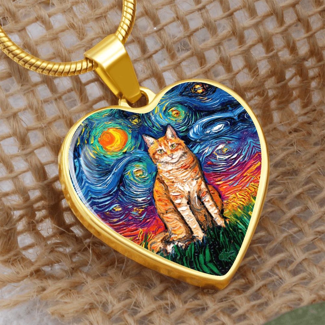 Cat Heart Necklace Orange Tabby Pendant Gold or Silver Jewelry Custom ...