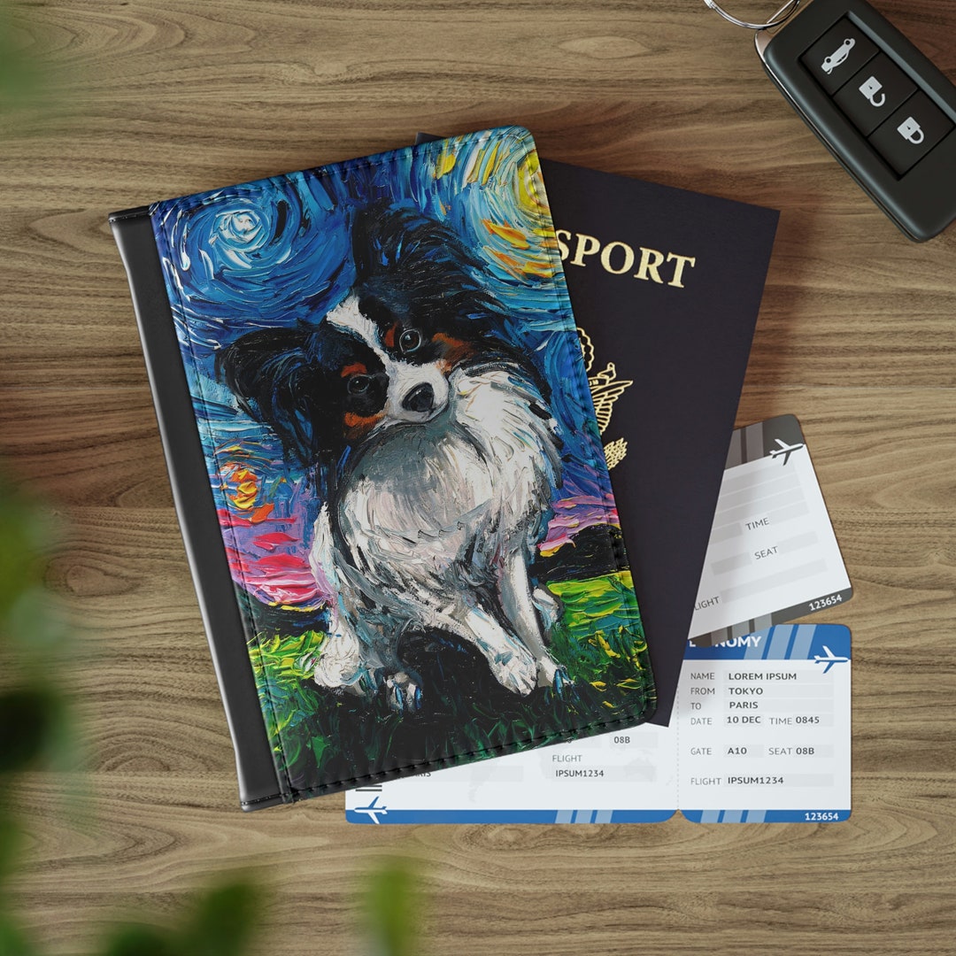 Passport Cover Papillon Starry Night Dog Faux Leather Travel Passport ...