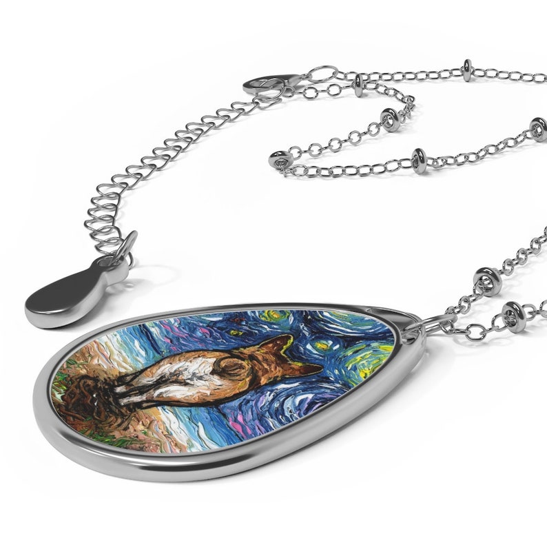 Corgi Butt at the Beach Starry Night Dog 1.5x1inch Oval Pendant on 20. ...
