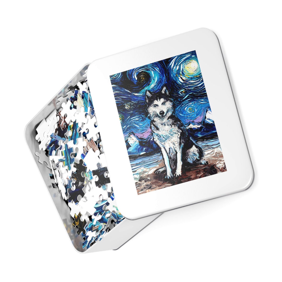Premium Puzzle Husky Starry Night Dog 110 252 or 500 Pieces in Gift Tin ...