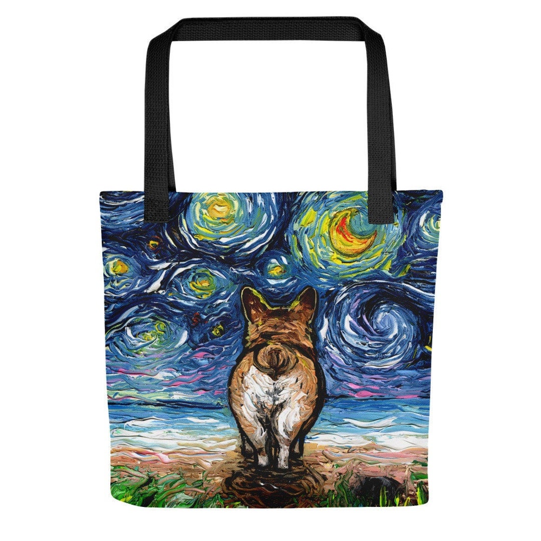 Corgi Butt at the Beach Starry Night Dog Tote Bag Handbag Artwork by ...
