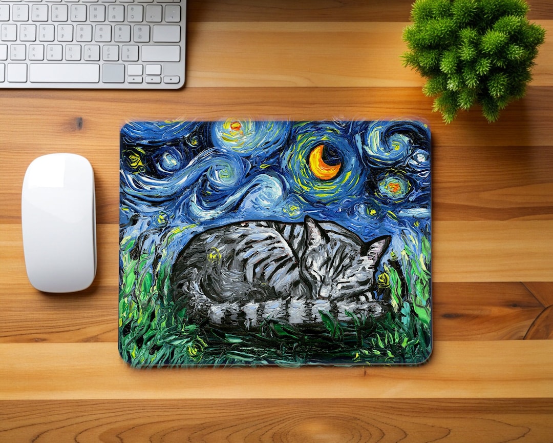 Gray Tabby Cat Starry Night Mousepad Office Decor Cat Lover Gift Idea ...