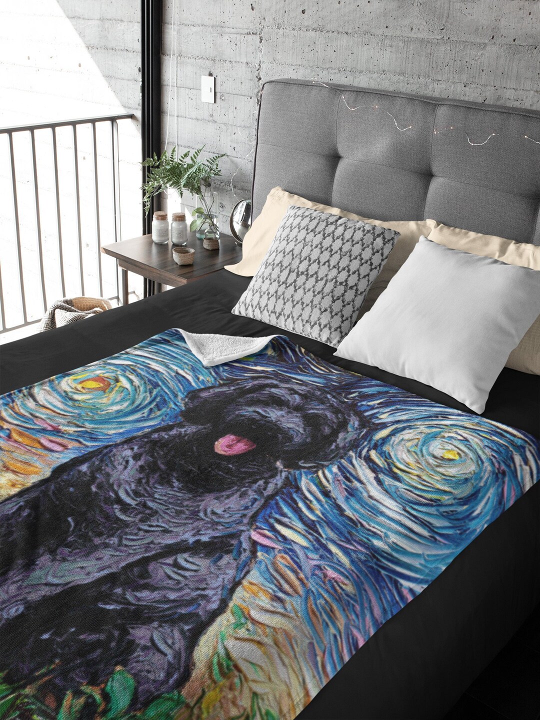 Velveteen Minky Blanket Black Goldendoodle Labradoodle Starry Night Dog ...