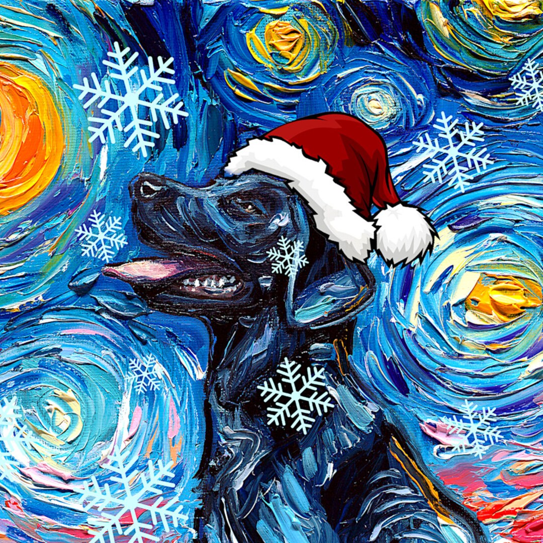 Digital Download of Black Labrador in Santa Hat Starry Night Art by Aja ...