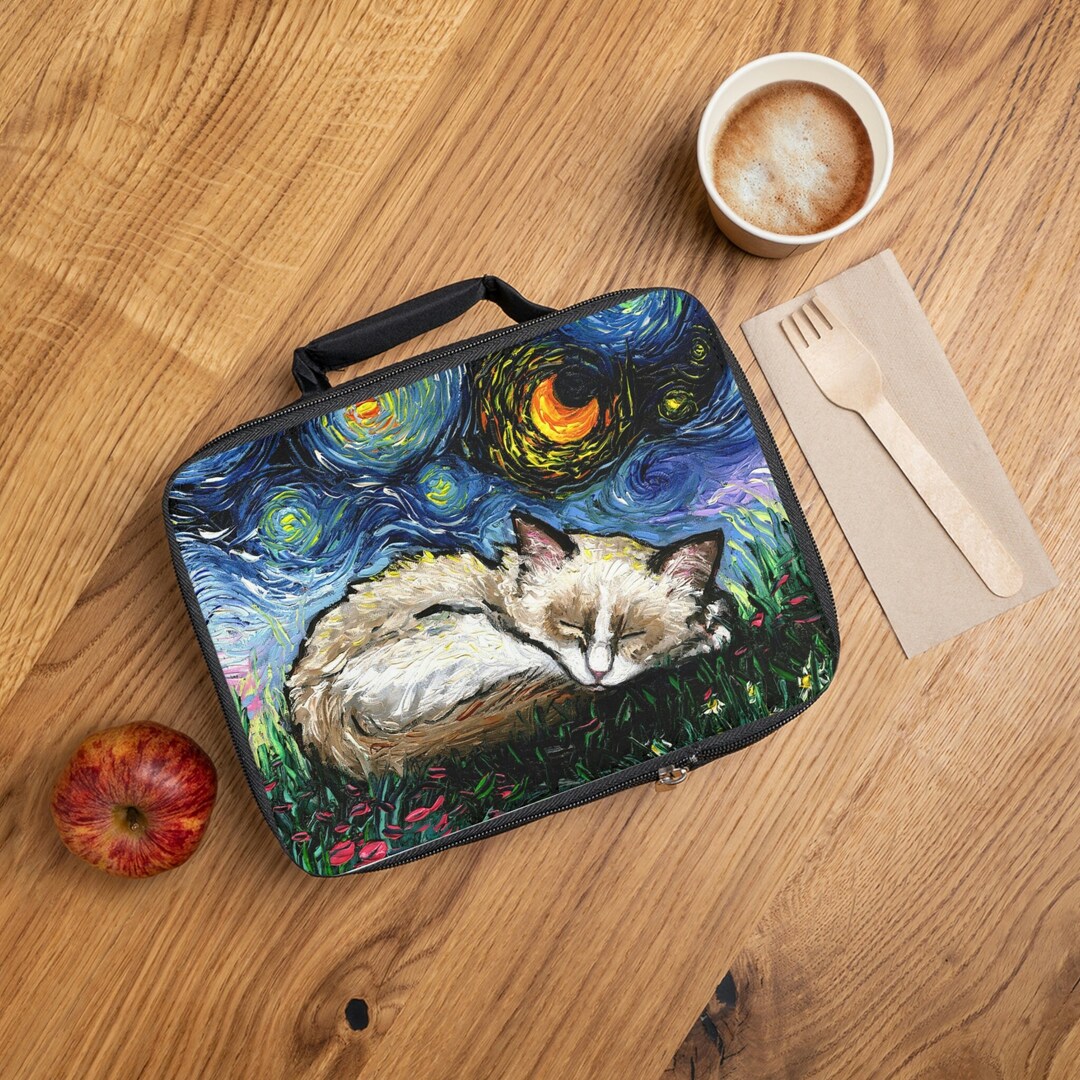 Lunch Bag Sleeping Ragdoll Kitten Starry Night Cat 9.5x7x2.8 Inches ...