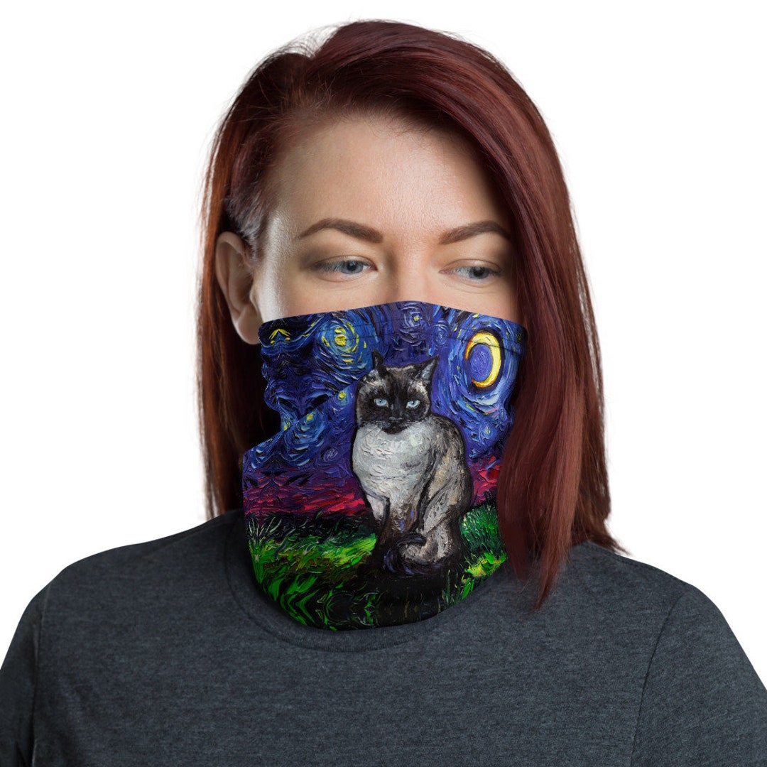Siamese Cat and Moon Starry Night Art Face Mask Face Shield Washable ...