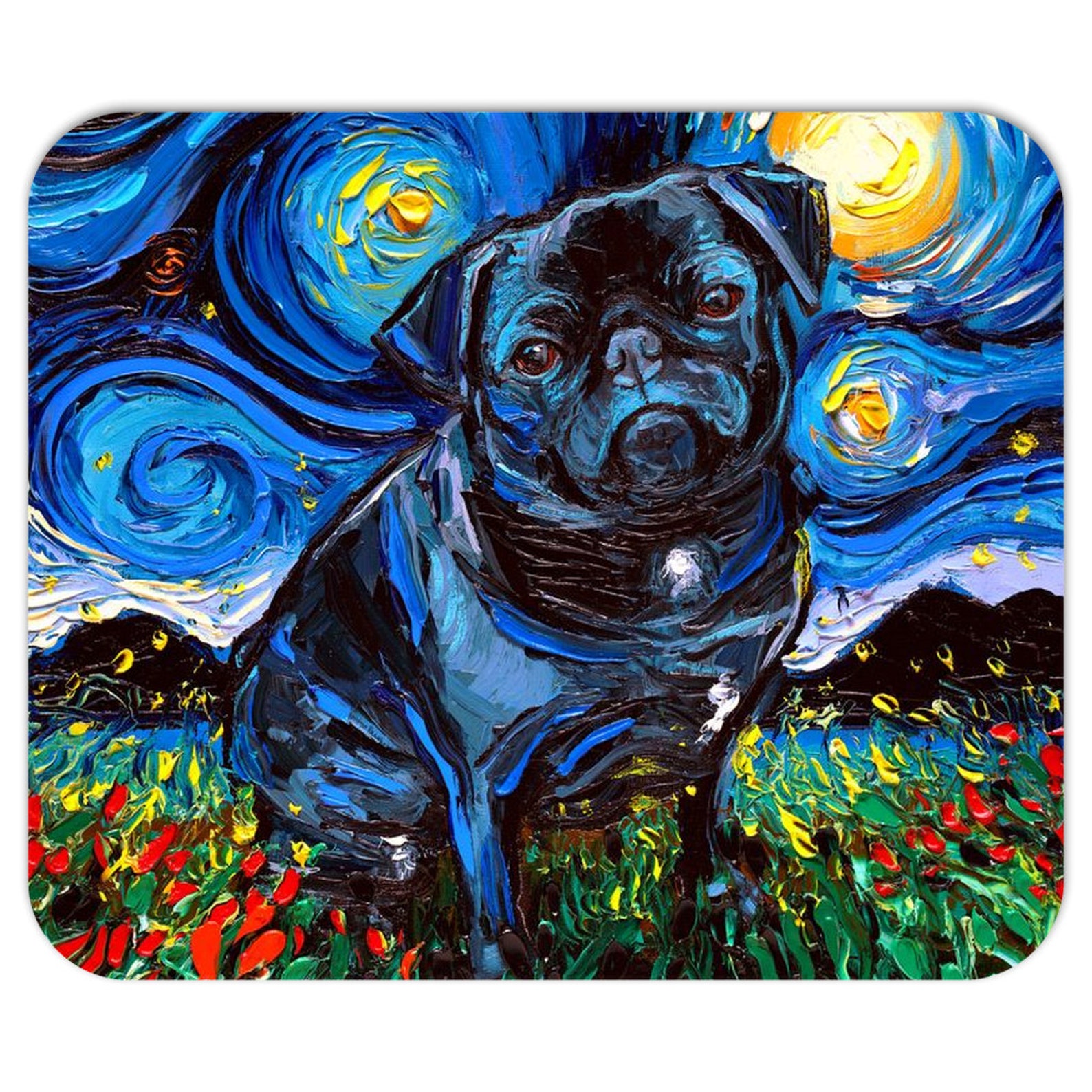 Mousepad Black Pug Starry Night Dog Computer Desk - Etsy