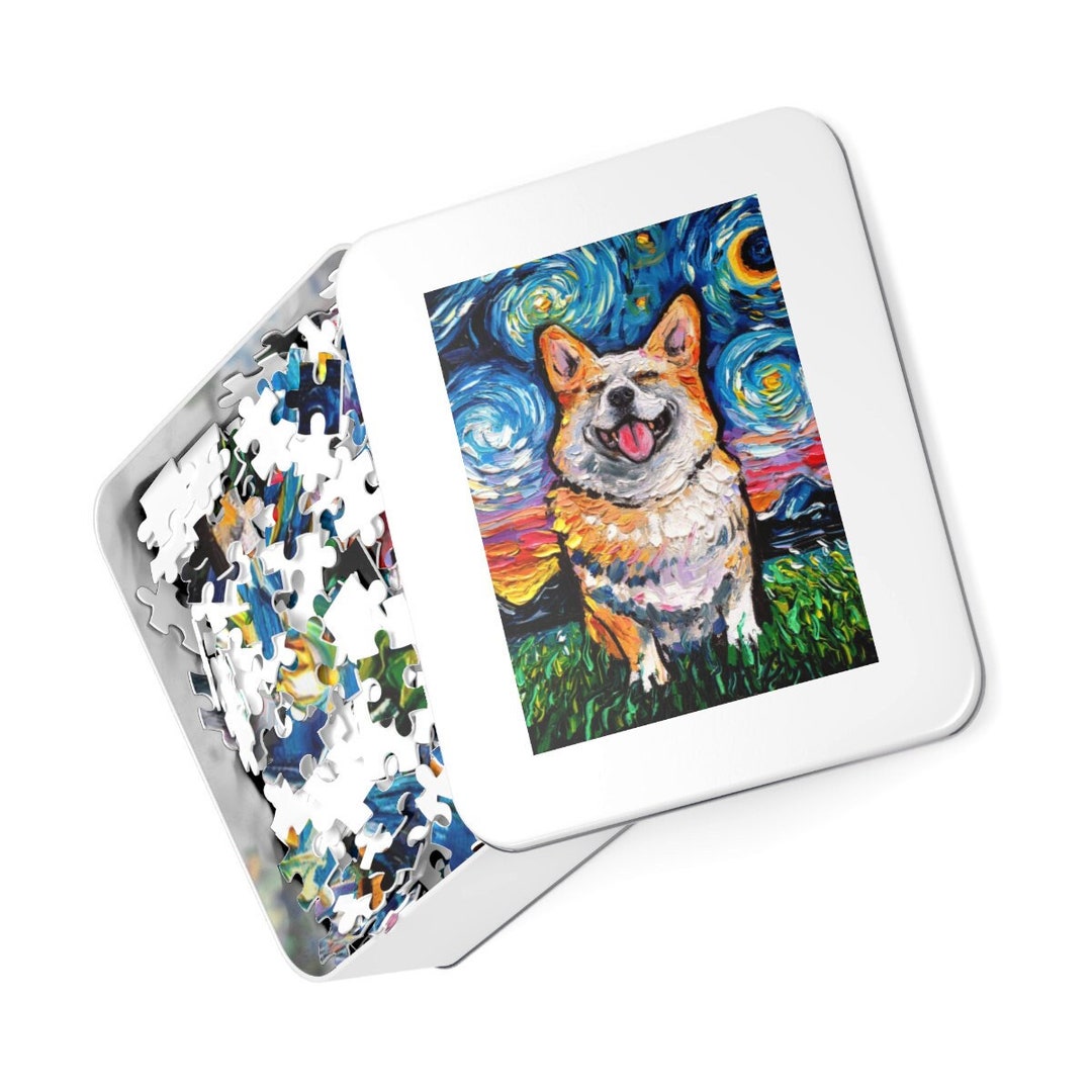 Puzzle Smiling Pembroke Welsh Corgi Starry Night Dog 252 or 500 Piece ...