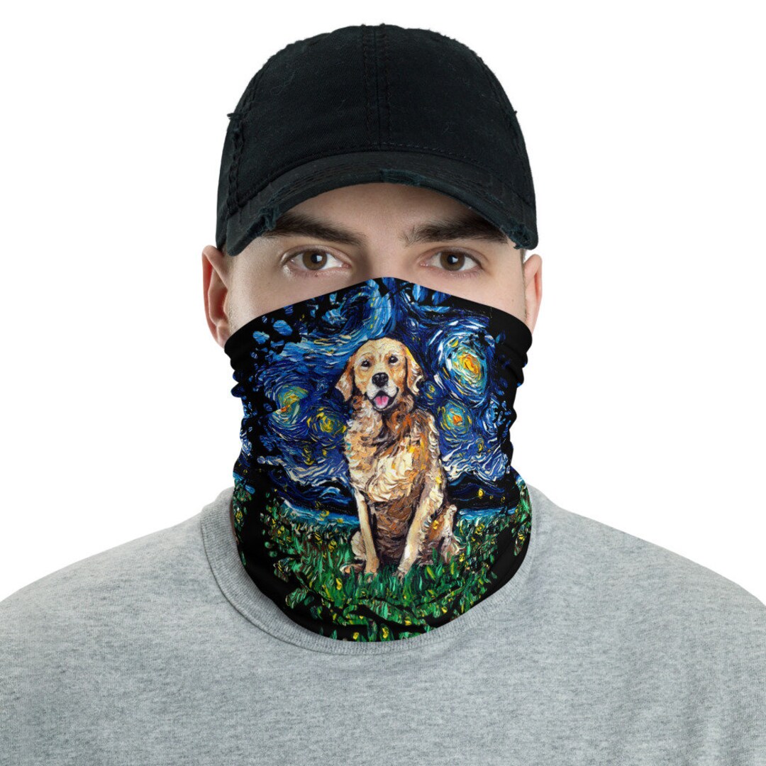 Golden Retriever Dog Starry Night Art Face Mask, Face Shield Washable ...