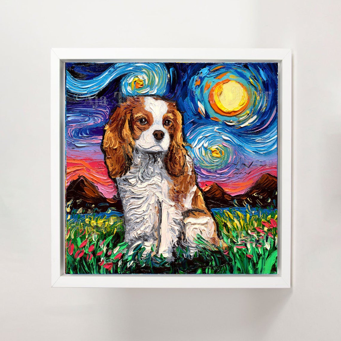 Cavalier King Charles Spaniel Dog Art FRAMED CANVAS Print Starry Night ...