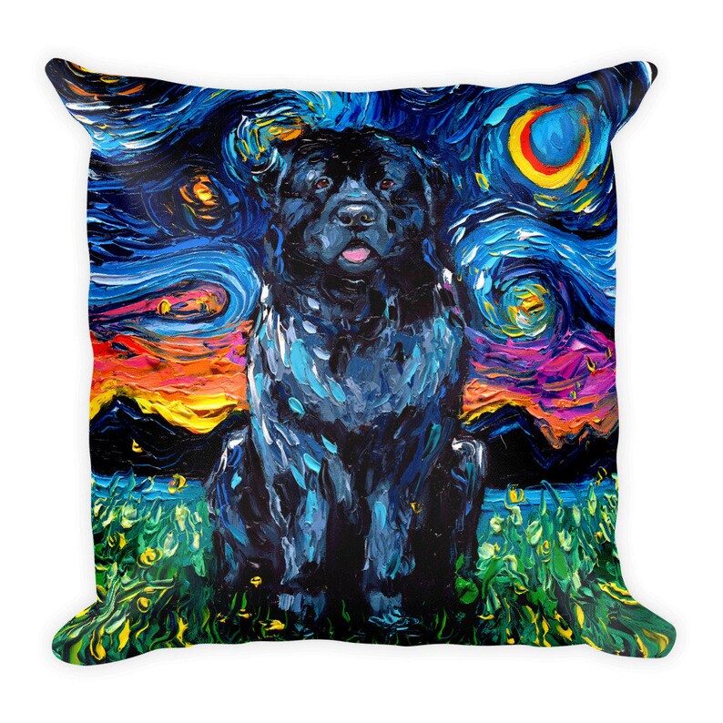 Newfoundland Newfie Dog Lover Starry Night Basic Throw Pillow Art by ...