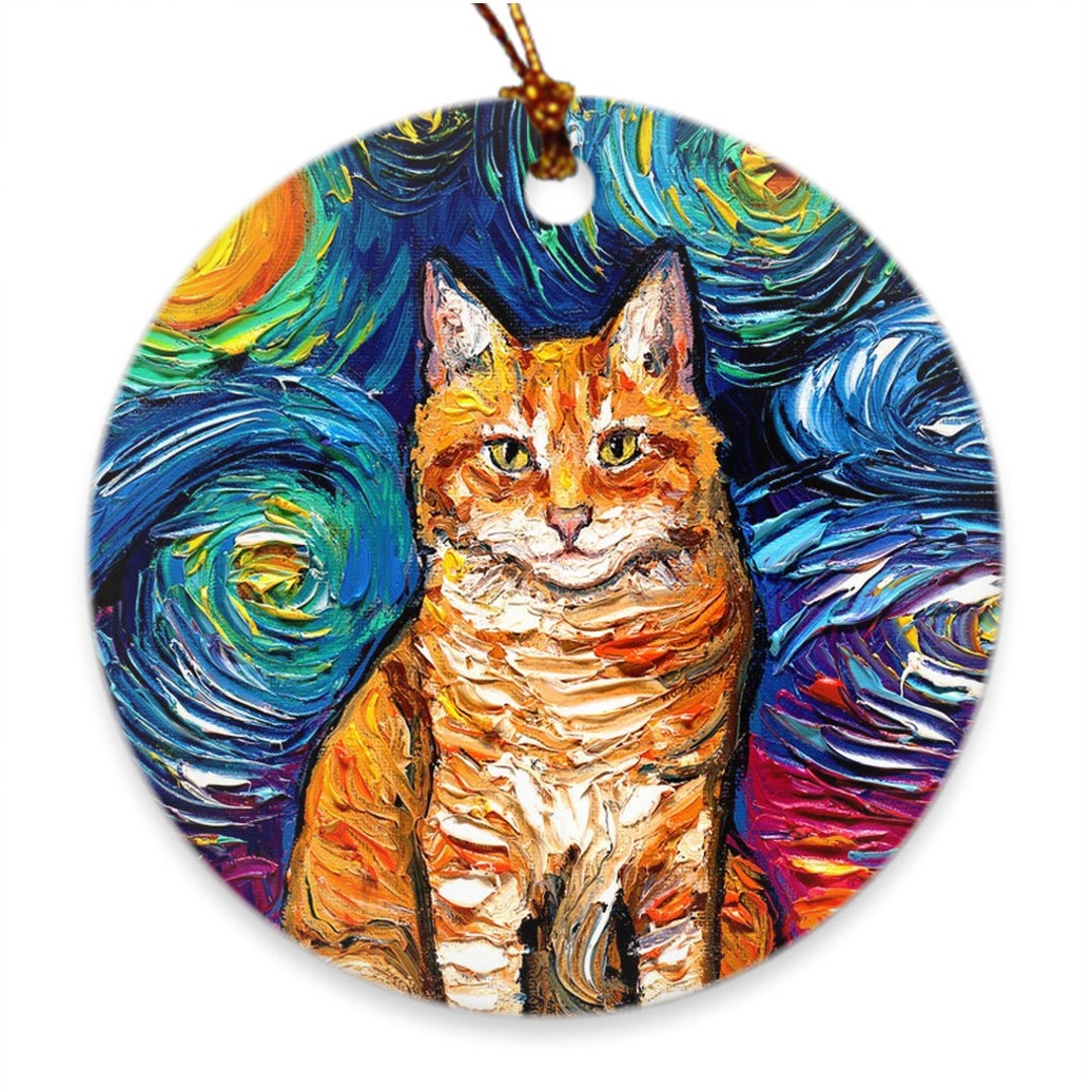Orange Tabby Cat Starry Night Starry Night Cat Porcelain Ornaments ...