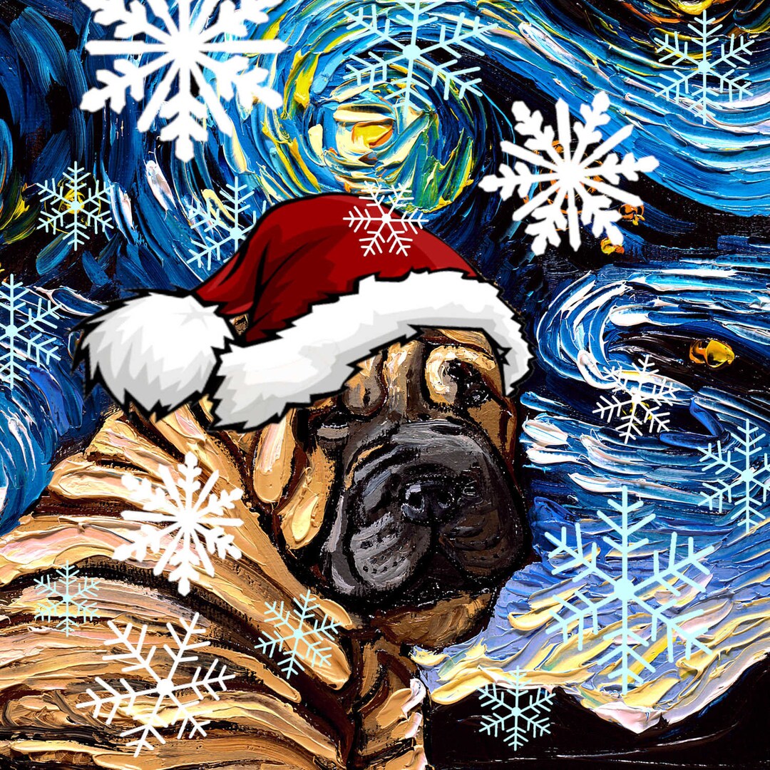 Digital Download of Shar Pei in a Santa Hat Starry Night Art - Etsy UK
