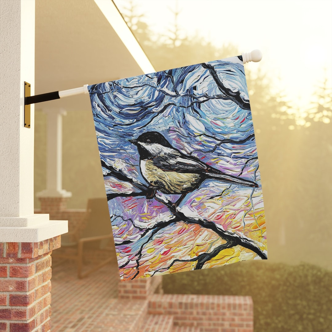 Yard and House Flags Chickadee Winter Bird Double Sided Printing Art by ...
