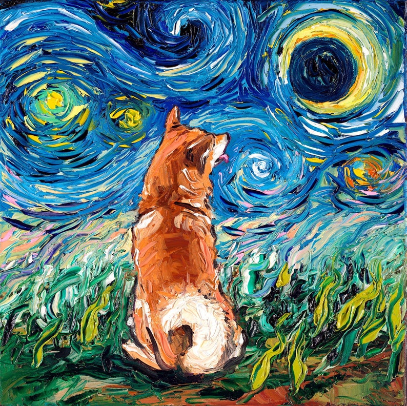 Shiba Inu Art Starry Night Art Print Dog Lover Gift Cute Art - Etsy