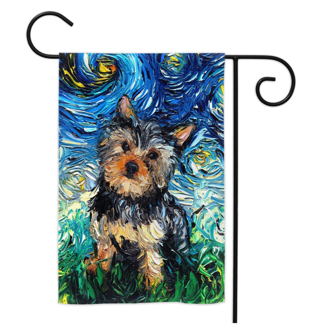 Yorkshire Terrier Yorkie Starry Night Dog With Flowers Yard Flags ...