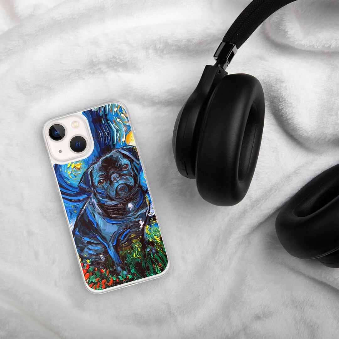 Black Pug Night iPhone Case Dog Lover Phone Protector Starry Night Art ...
