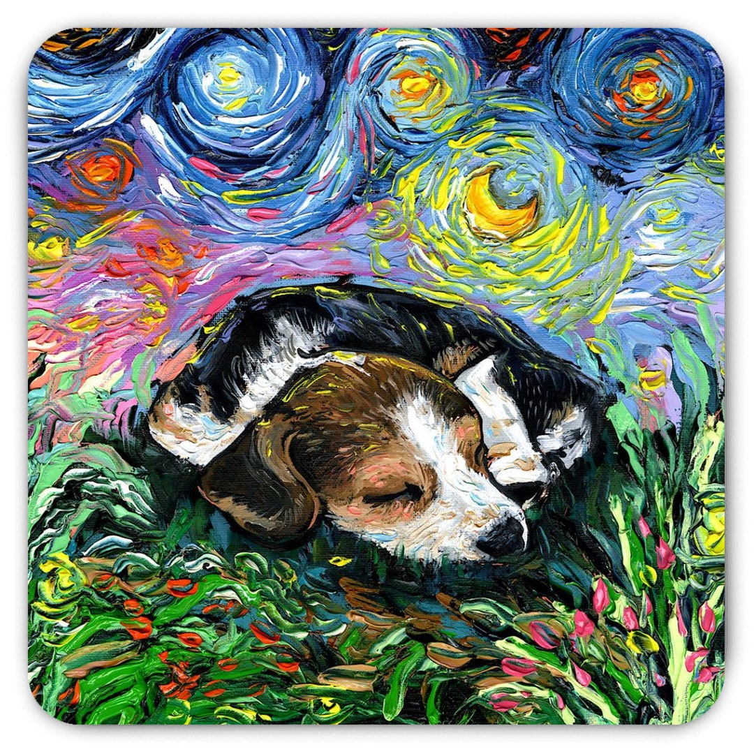 Magnet Sleeping Beagle Puppy Starry Night Dog Art Animal Refrigerator ...