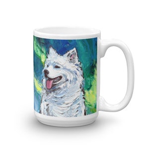 Samoyed Portrait Northern Lights Aurora Boralis Night Coffee Mug Dog ...