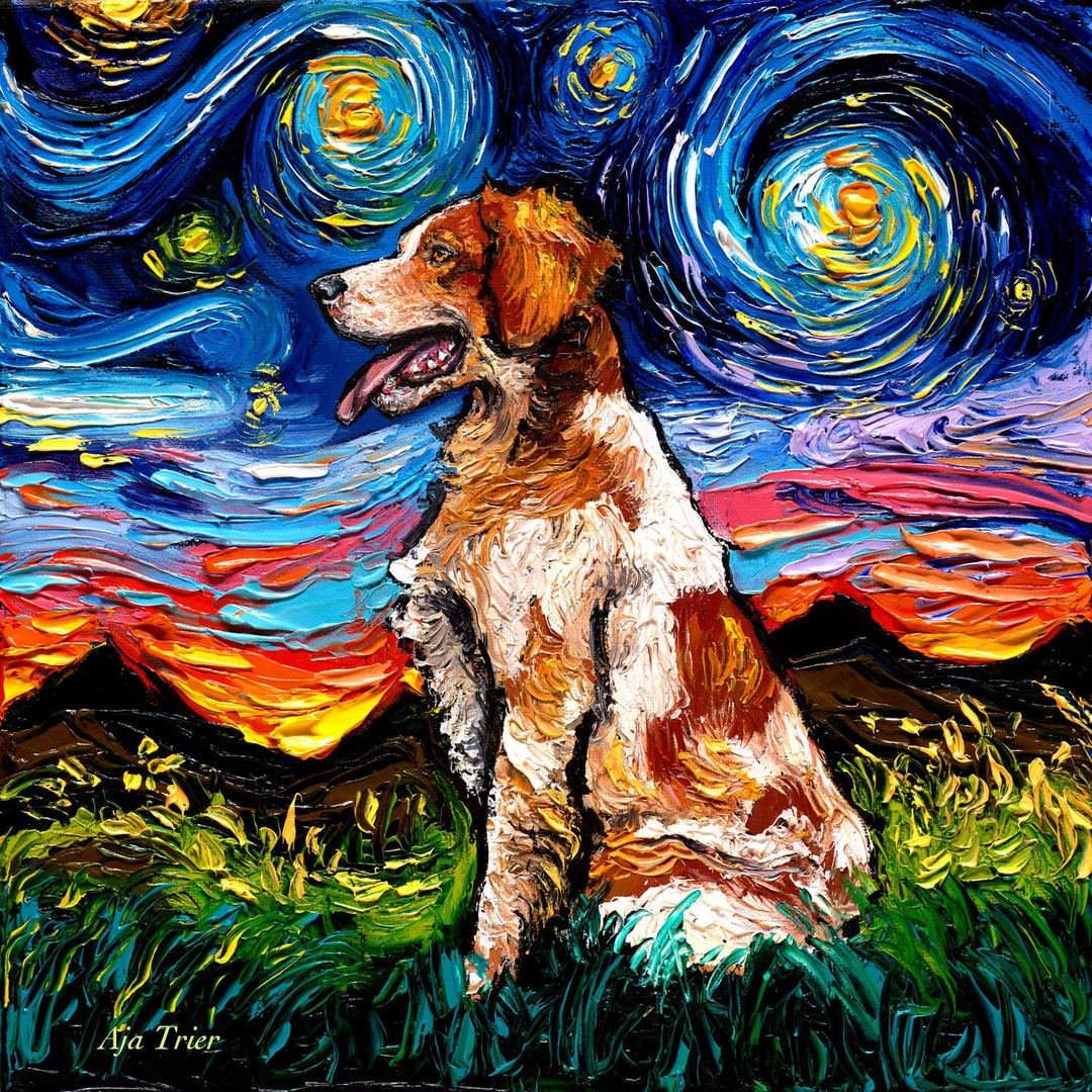Brittany Spaniel Art Starry Night Art Print Dog Lover Gift Cute Art by ...