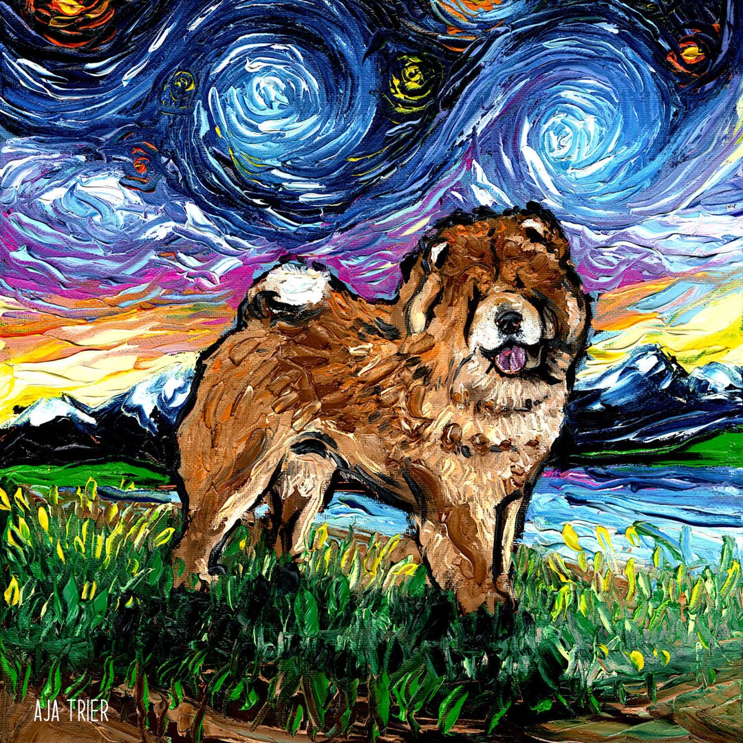 Chow Chow Night Dog Oil Painting Original Art by Aja 12x12 Inches ...