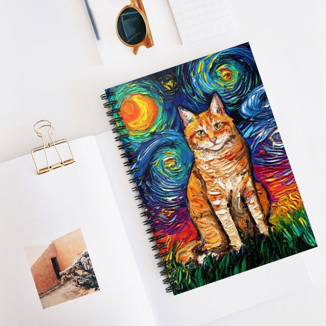 Spiral Notebook Ruled Line Seated Orange Tabby Cat Starry Night Soft ...