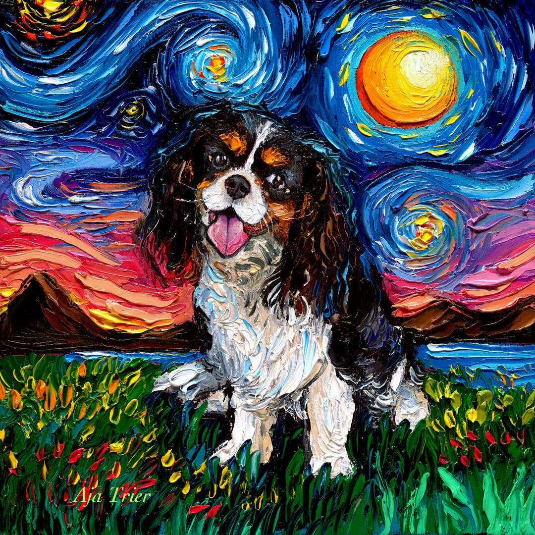 Tri Color Cavalier King Charles Spaniel Art CANVAS Print Starry Night ...