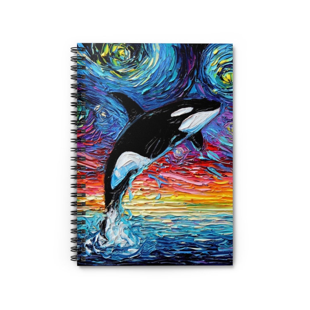Spiral Notebook Ruled Line Orca Killer Whale Ocean Starry Night 8x6x.6 ...