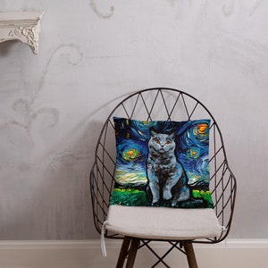 Blue British Shorthair Starry Night Cat Basic Throw Pillow Printed Both Sides Art by Aja 16x16 ...